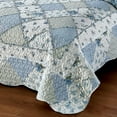 Blue Floral Patchwork Quilt Set King Size Reversible Quilted Bedding Set with 2 Pillowcases ...