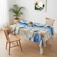 Blue Theme Rectangle Tablecloth Beach Ocean Wave Starfish Shell Coastal ...