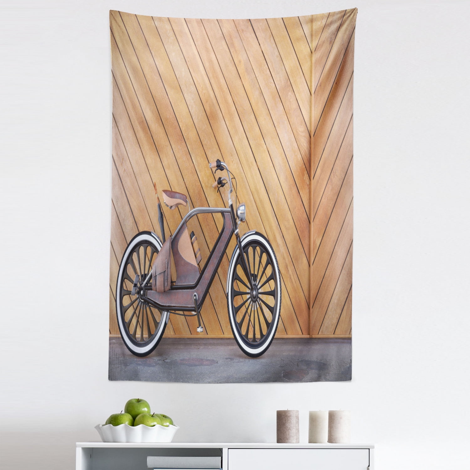 Steampunk Tapestry, Old Vintage Bicycle near the Wooden Wall Urban ...