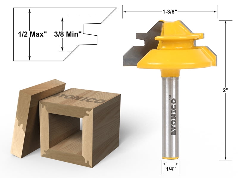 Yonico Small Lock Miter Router Bit - 45° - 1/2" Stock - 1/4" Shank ...