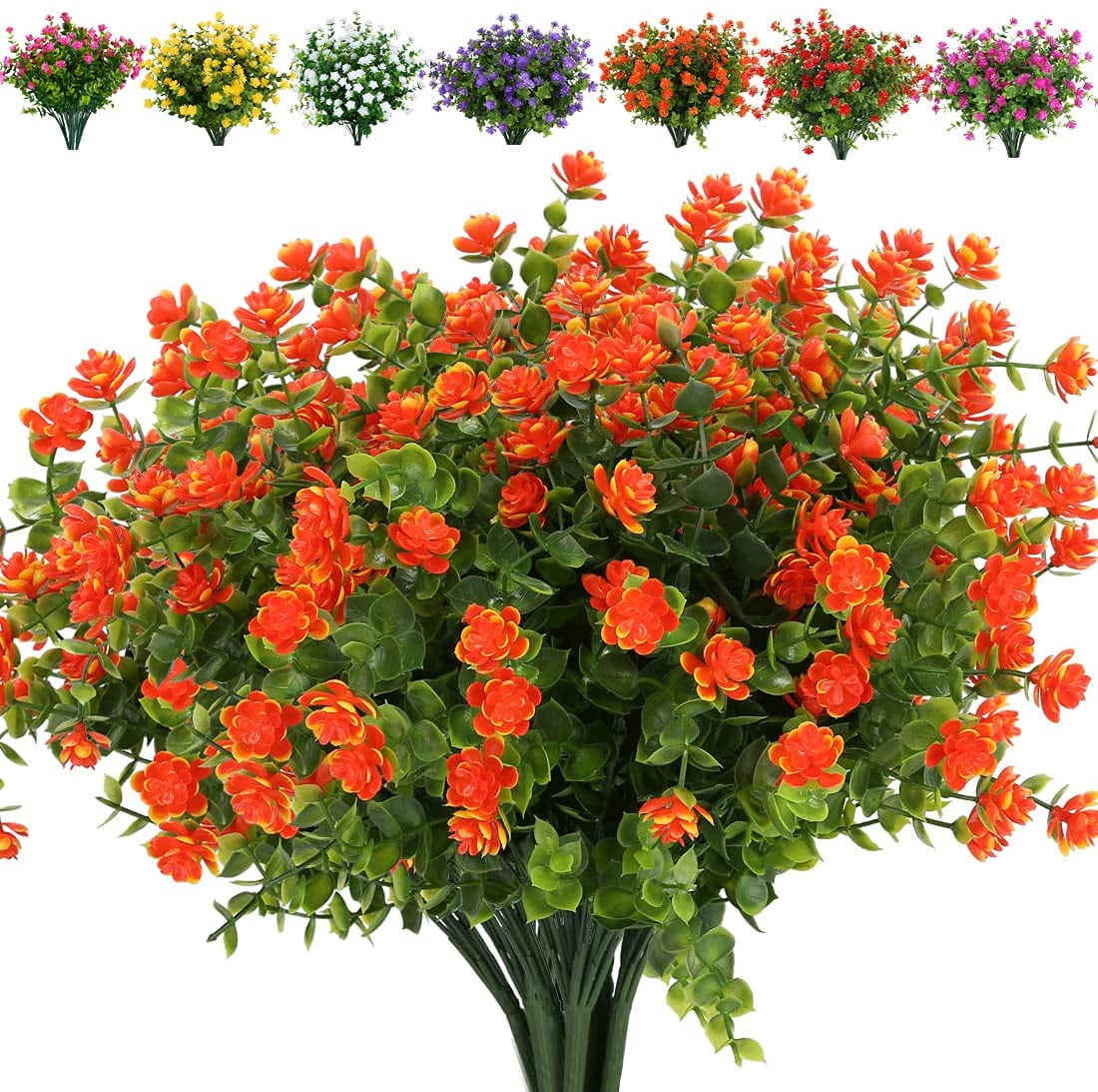 Sinhoon 6 Bundles Artificial Flowers Fake Boxwood Shrubs UV Resistant ...