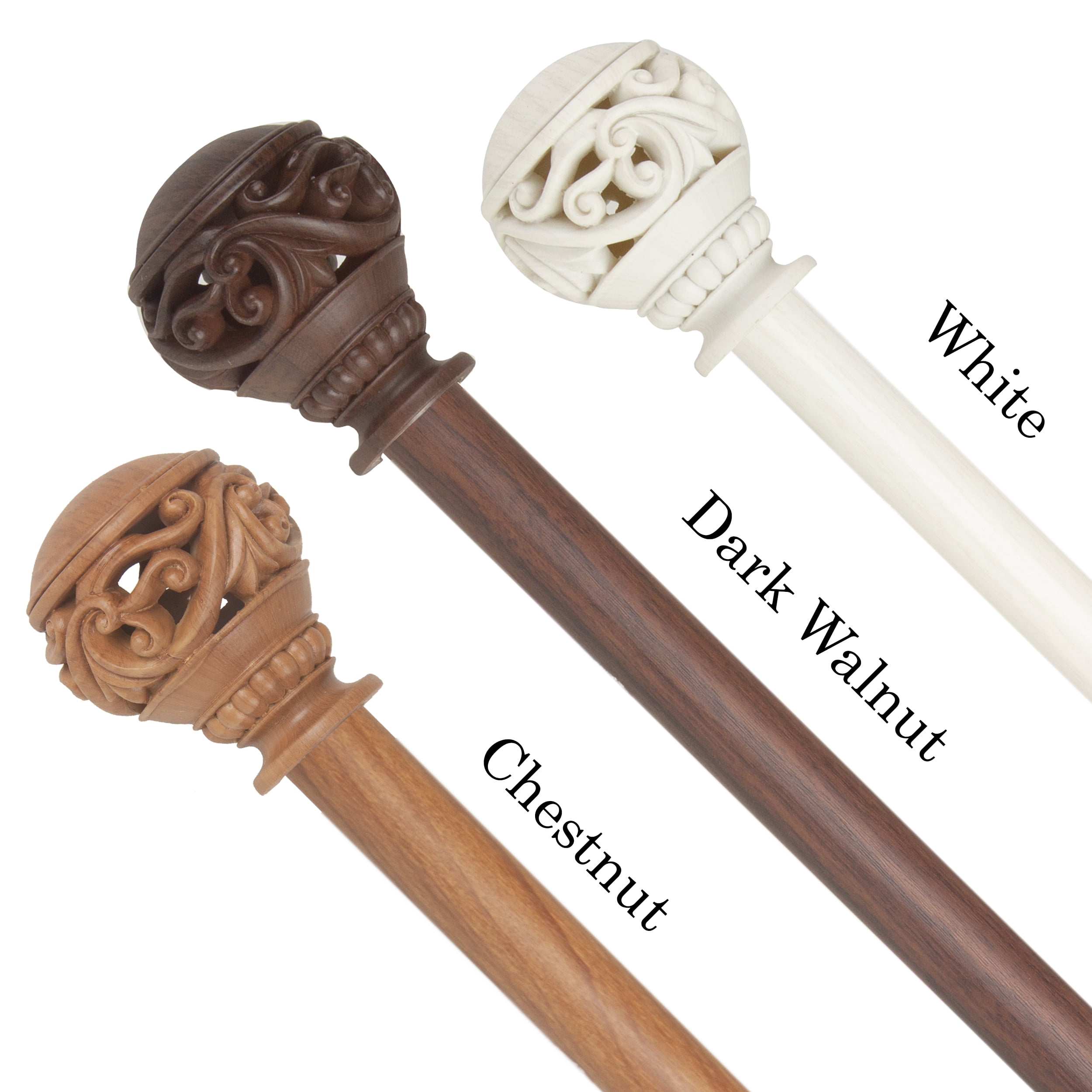 1" Dia Faux Wood Curtain Rod 28-48 inch with Heinrich Finials - Pearl ...
