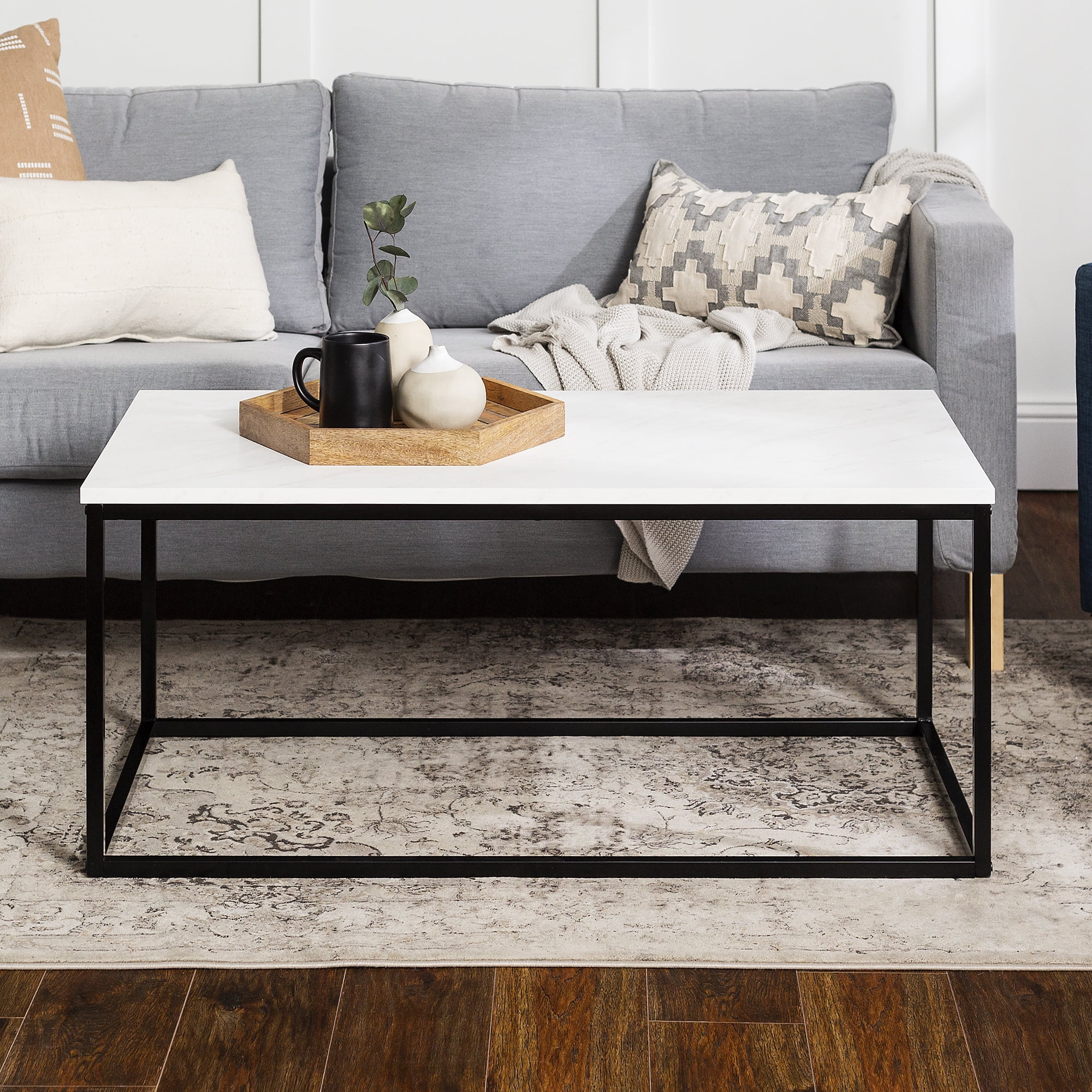 Modern Open Box Faux White Marble and Silver Coffee Table by Manor Park ...