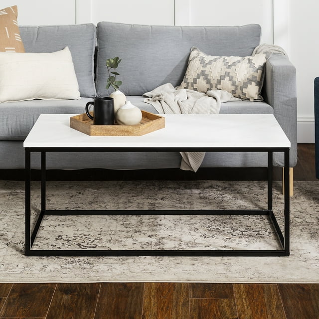 Modern Open Box Faux White Marble and Silver Coffee Table by Manor Park ...