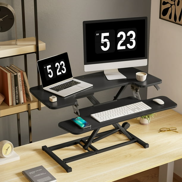 FLEXISPOT Home Office Height Adjustable Standing Desk Converter Black 35 U Shape with Keyboard Tray Walmart Business Supplies