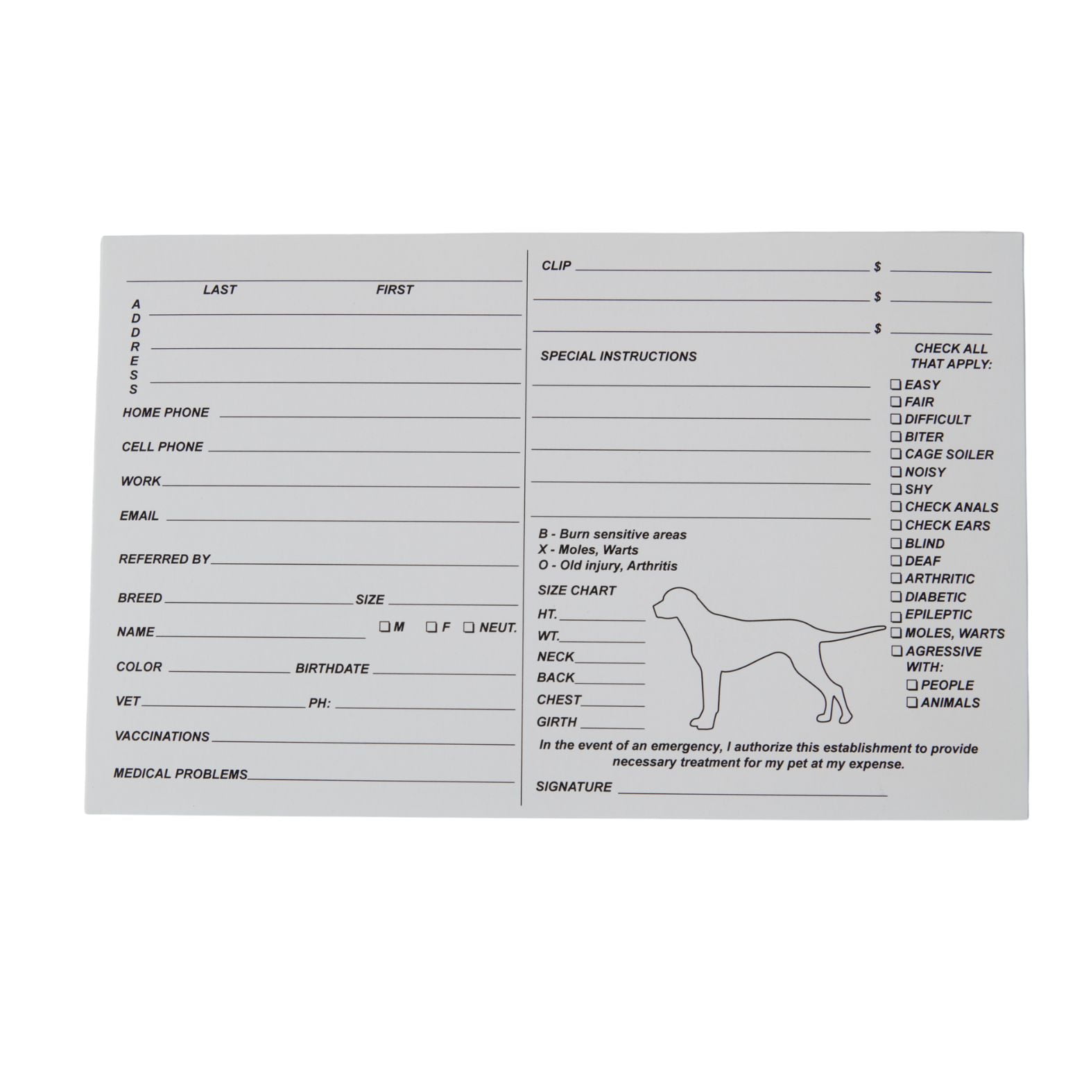 Kennel Cards 5" x 8 "- Perfect for Grooming Salons, Animal Shelters ...