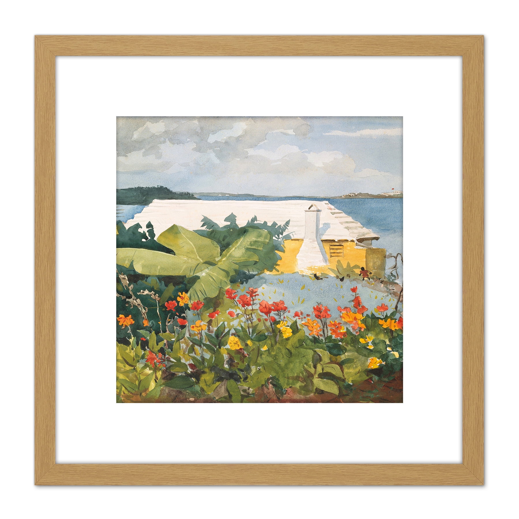 Homer Flower Garden Bungalow Bermuda Painting 8X8 Inch Square Wooden ...
