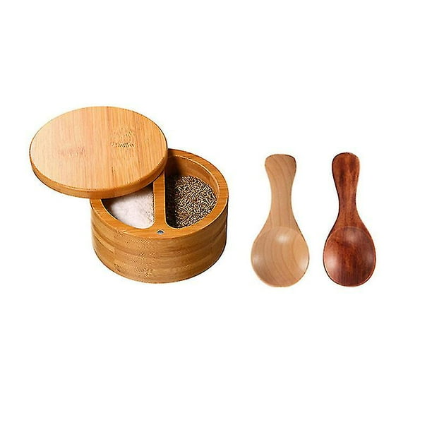 Salt Cellar, Bamboo Salt Box, Salt Container With Spoon, Salt Holder ...