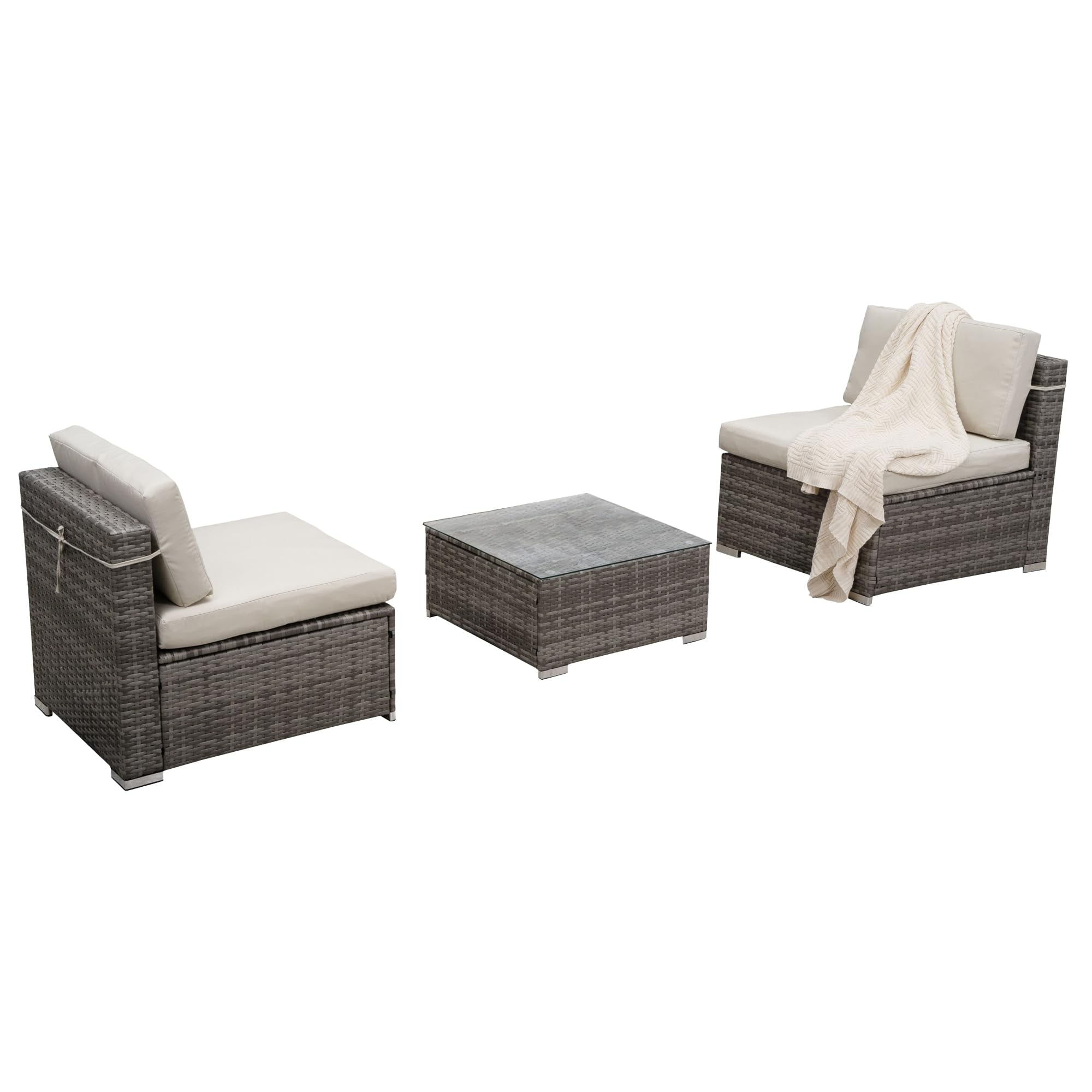 Royalcraft OUTDOOR 3 Piece Patio Furniture Set All Weather Grey Wicker ...