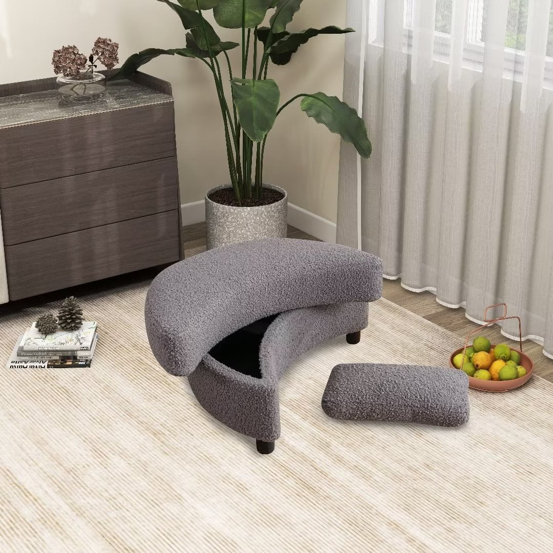 Storage Ottoman,Half Crescent Moon Ottoman with Tray Serve As Side ...