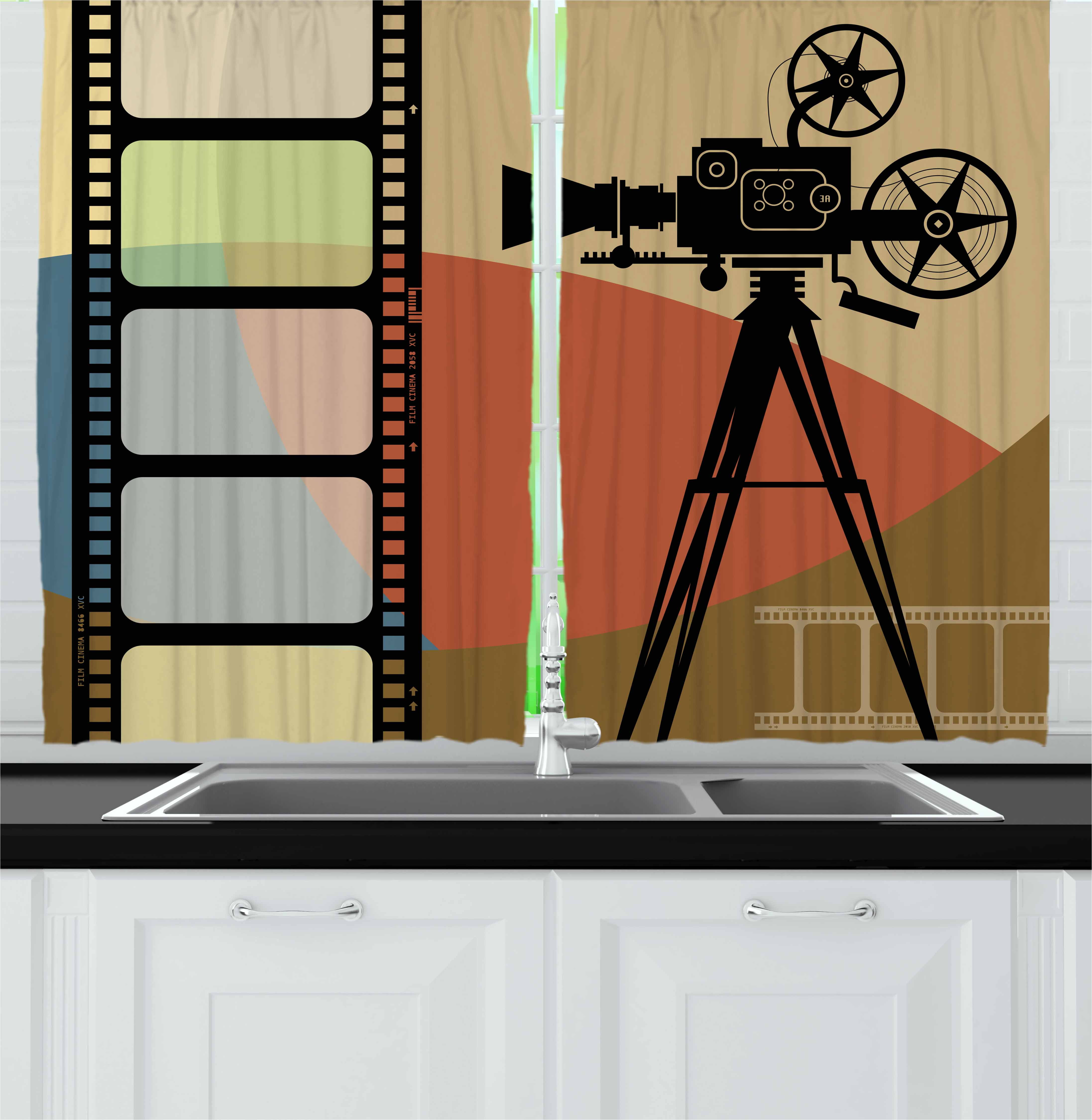 Movie Theater Curtains 2 Panels Set, Abstract Retro Style Colorful ...