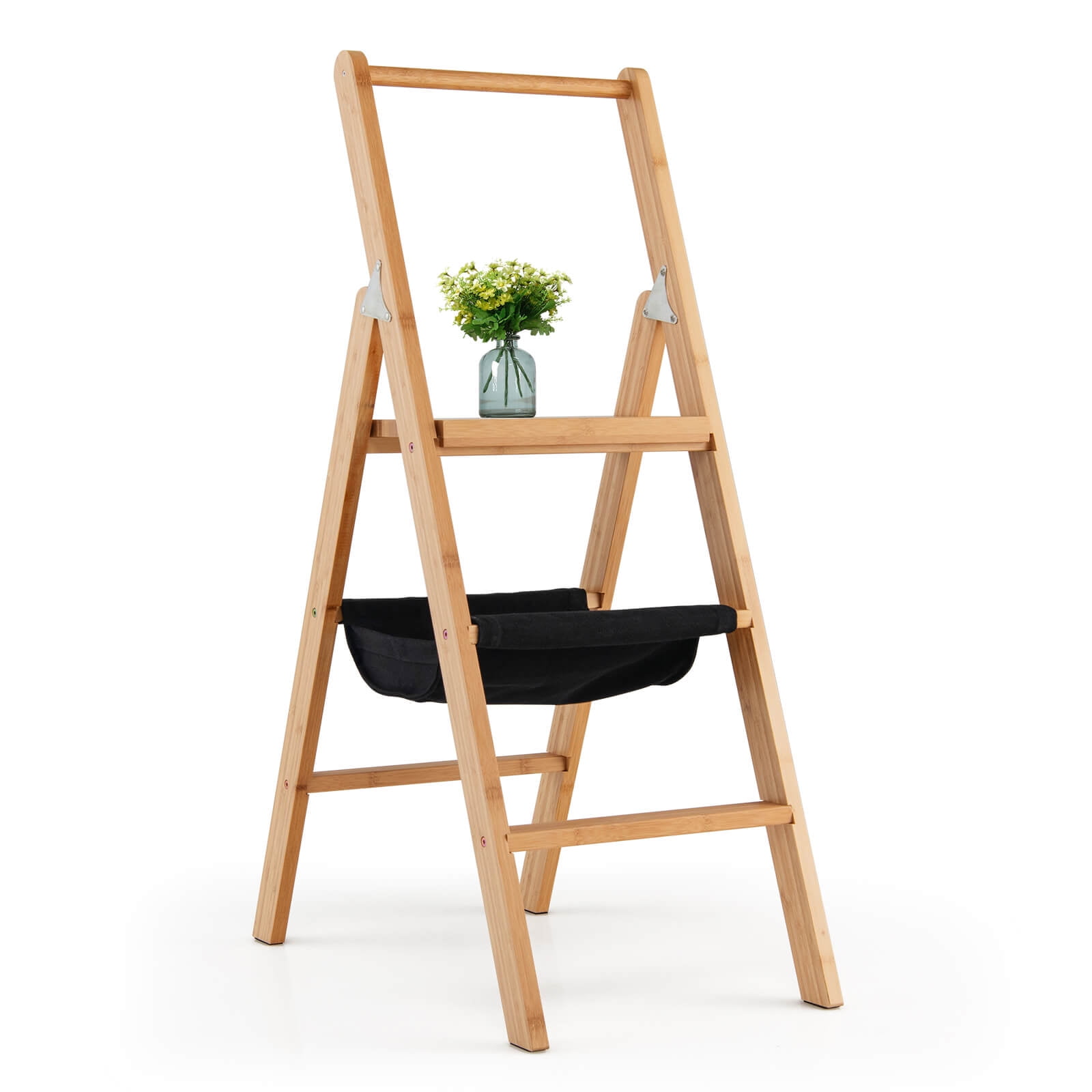 Coelon 3-Step Ladder, Bamboo Portable Folding Step Stool with Wide ...