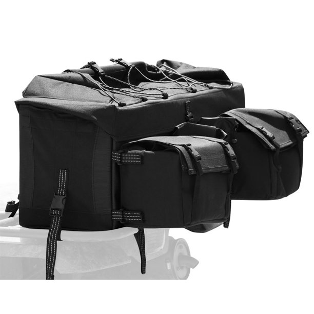 Black ATV Cargo Rear Rack Gear Bag with Topside Bungee Tie-Down Storage ...