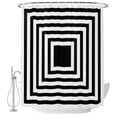 Black Concentric Squares Shower Curtain Set with Hooks, Modern Abstract ...