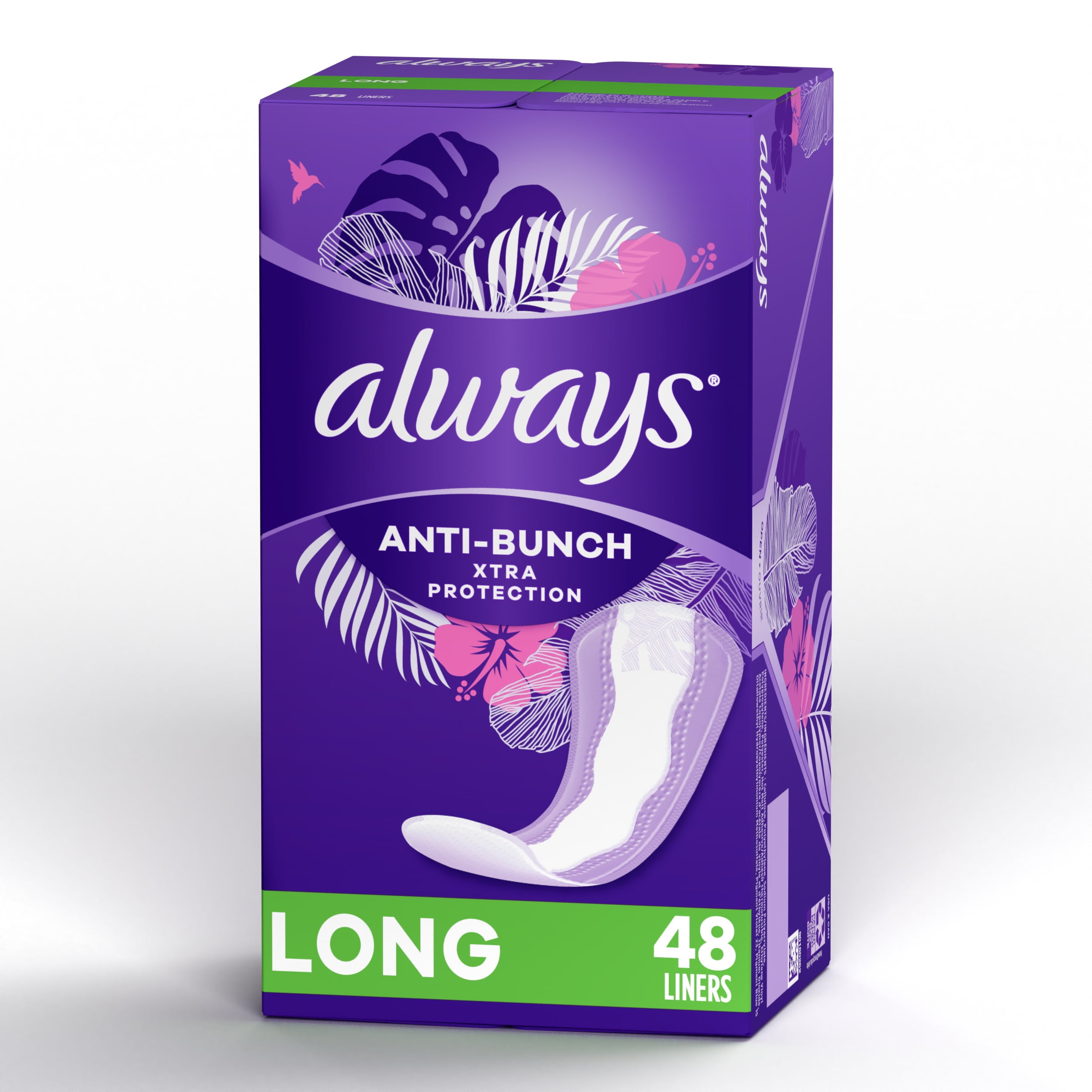 Always Anti Bunch Xtra Protection Liners Long Unscented 48 Count