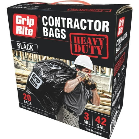 Grip Rite Prime Guard GRHDCBAG20 Grip Rite Heavy Duty 3 Mil Black Contractor Trash Bags 20 per ...