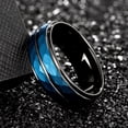 8mm Wide Unisex Blue Hammer Surface Inner Ring Black Tungsten Steel ...