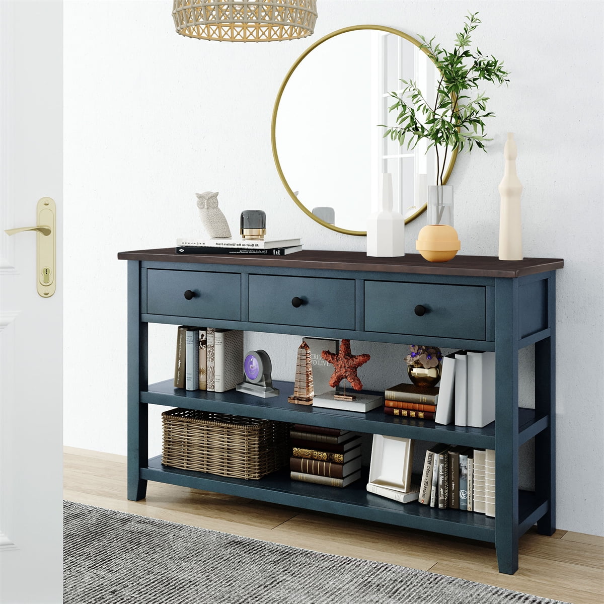 Console Table with Three Drawers and Two Open Shelves, Retro and Modern ...