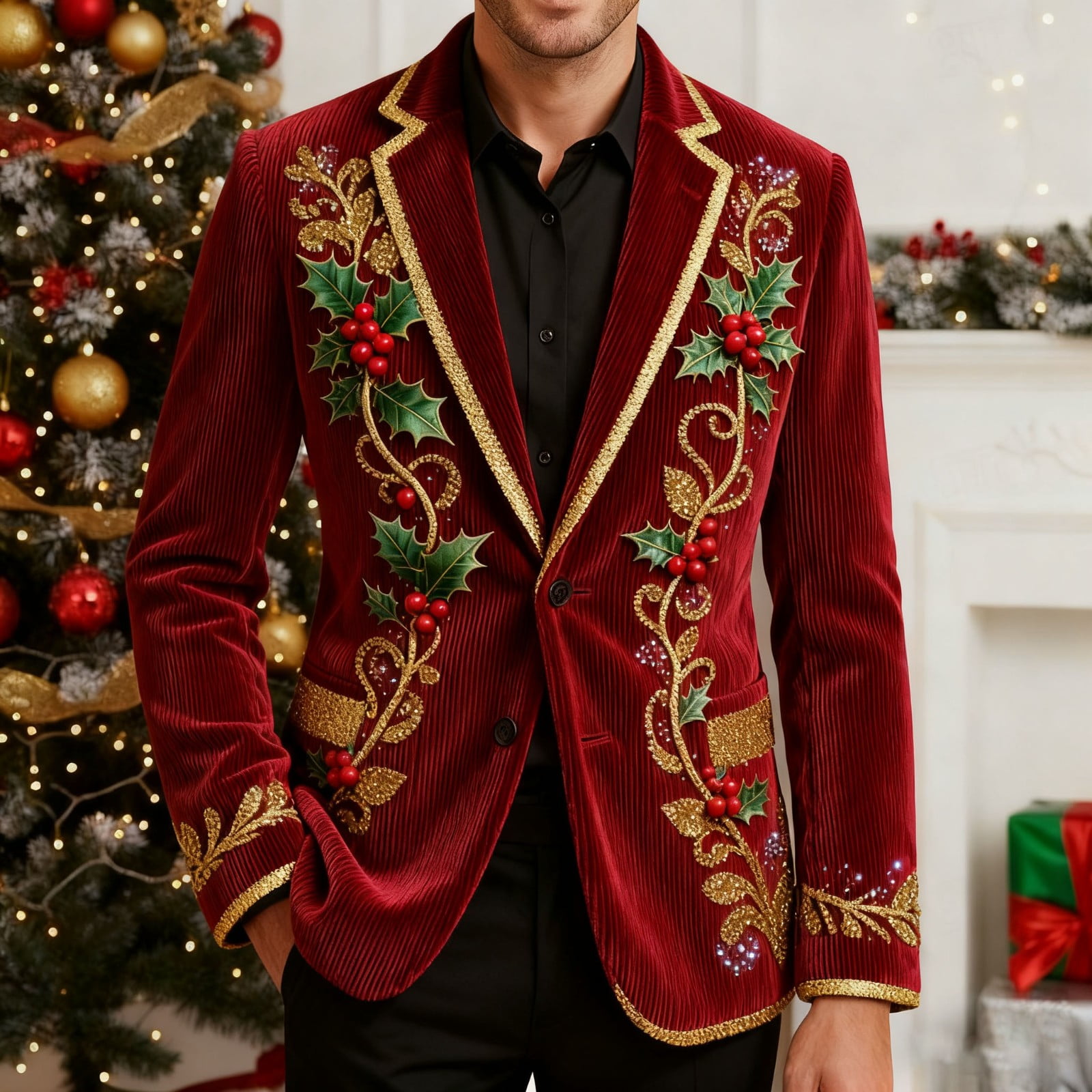 Click here for Feolixe Corduroy Print Jacket For Holiday Parties... prices