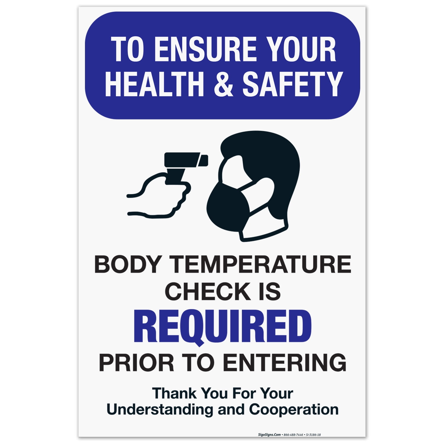Body Temperature Check Required Sign, Social Distancing Sign, 24x36 ...