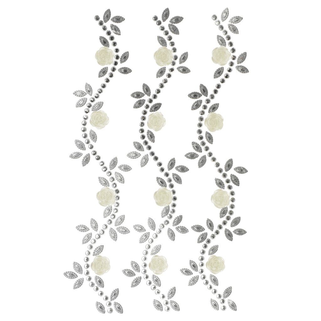 Floral Accented Rhinestone Swirl Stickers, 6-1/4-Inch, 3-Count, White ...