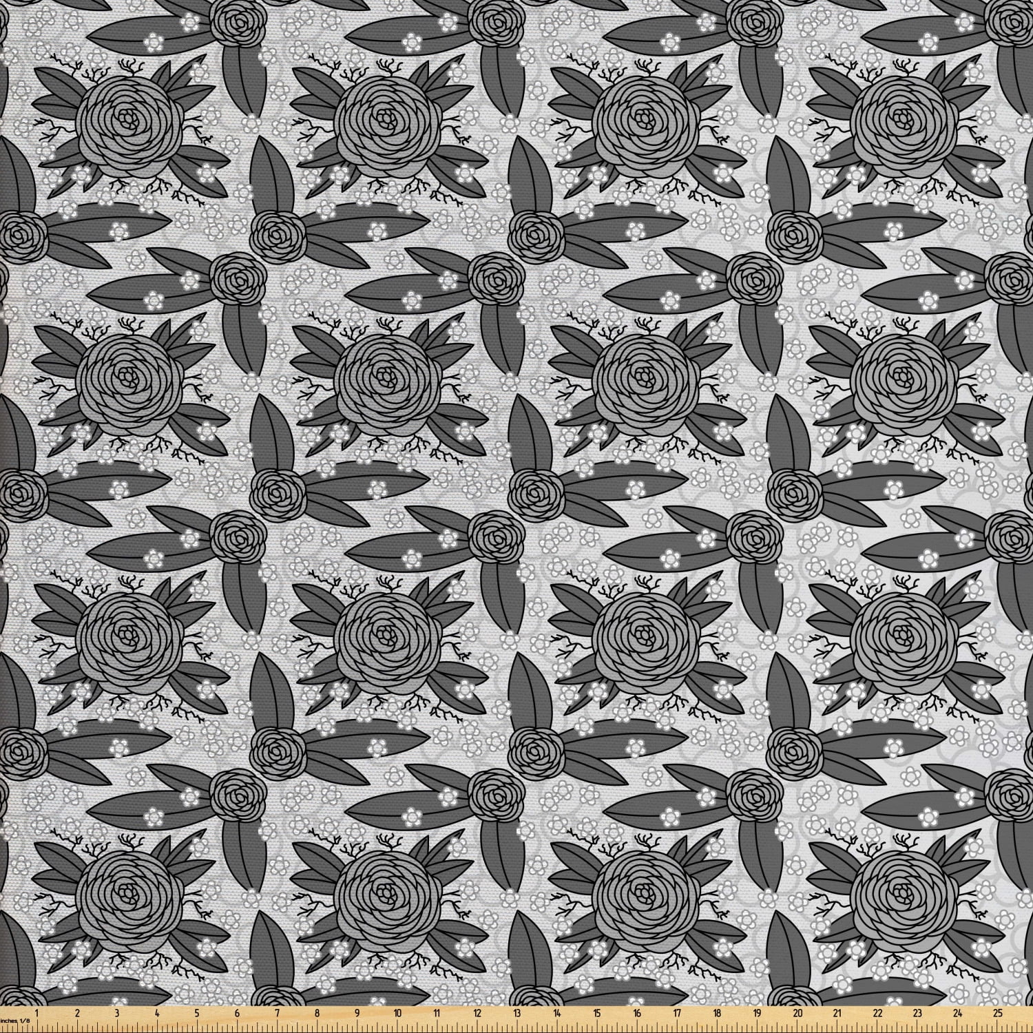 Flower Fabric by the Yard, Repetitive Greyscale Vintage Pattern of ...