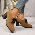 Cmunyle Round Toe Women Heels Faux Suede Lace Up Block Heel Casual ...
