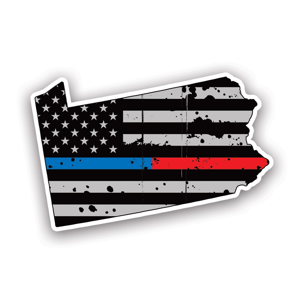 Distressed Thin Blue Red Line Pennsylvania State Shaped Subdued US Flag ...