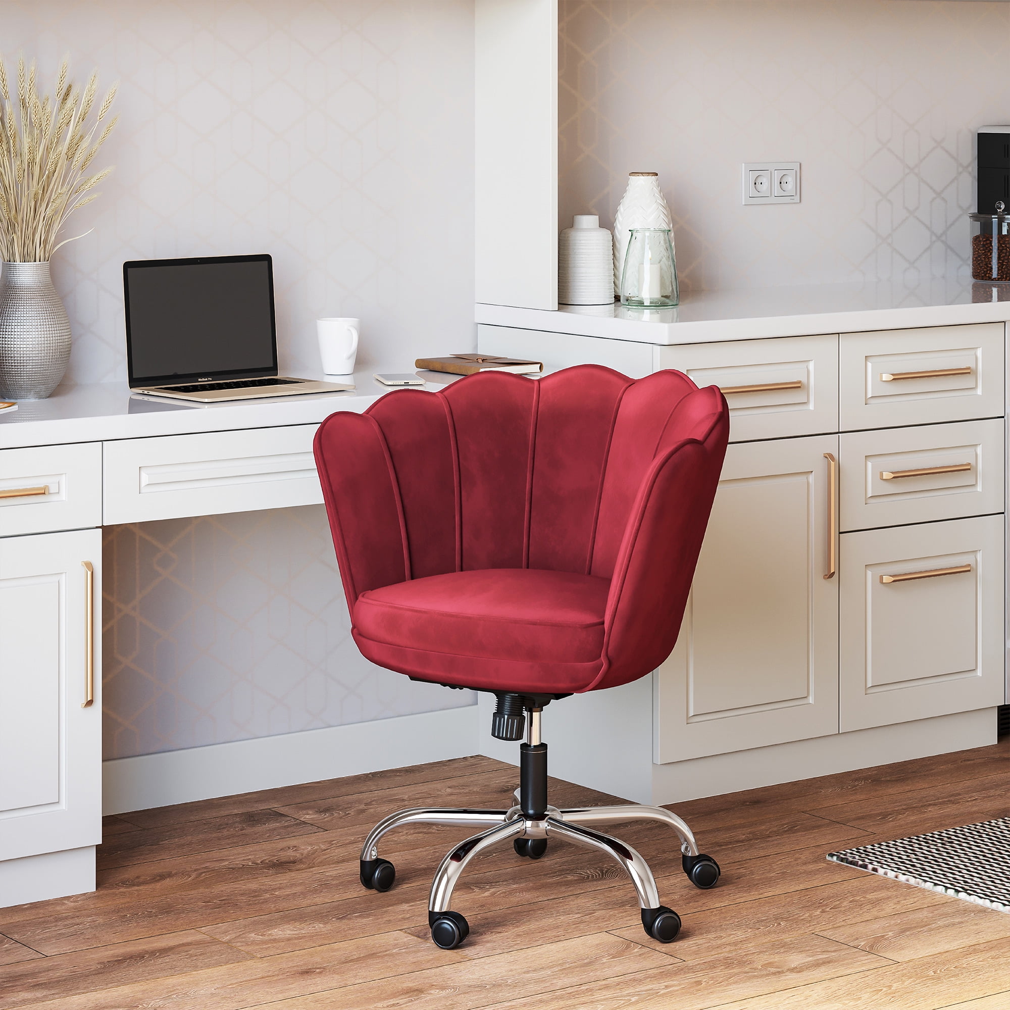 BELLEZE Kaylee Office Chair Upholstered Velvet Seashell Swivel Desk ...