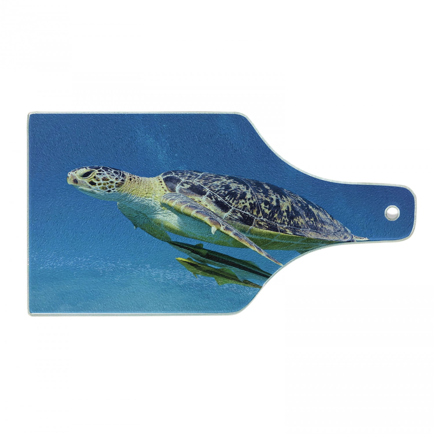 Turtle Cutting Board, Angry Looking Sea Turtle Swimming with Remora ...