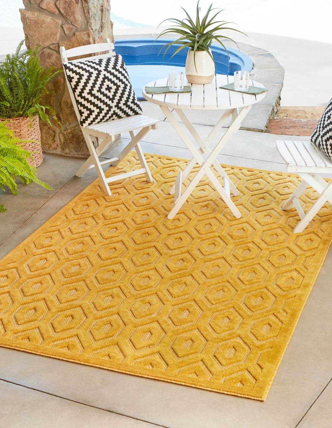 Unique Loom Spatial Indoor/Outdoor Trellis Textured Rug Yellow 2' x 3 ...