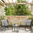 SOLAURA 3 Piece Patio Rocking Bistro Set Outdoor Textilene Fabric ...