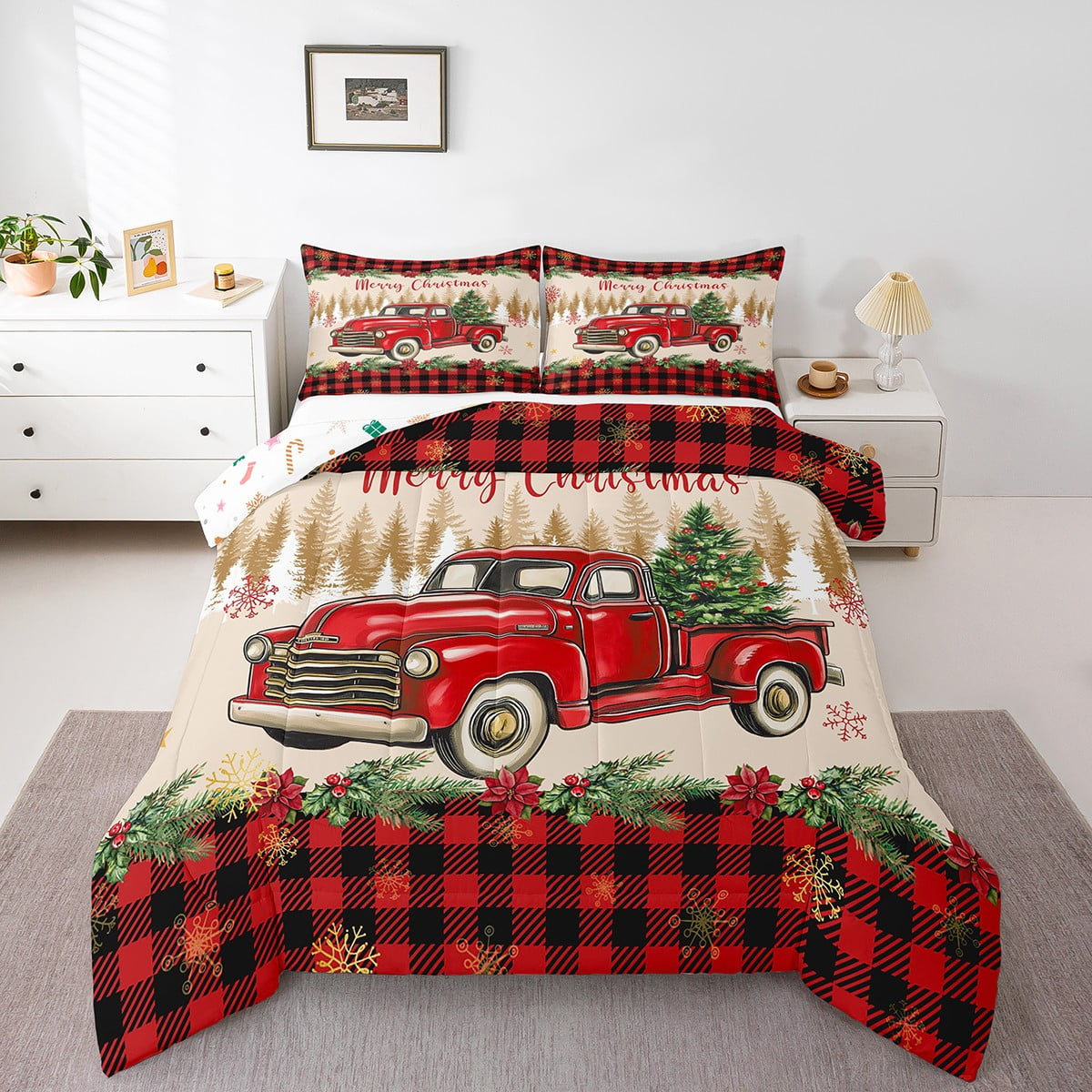 Click here for Yst Merry Christmas Bedding Set Red Truck Queen Co... prices