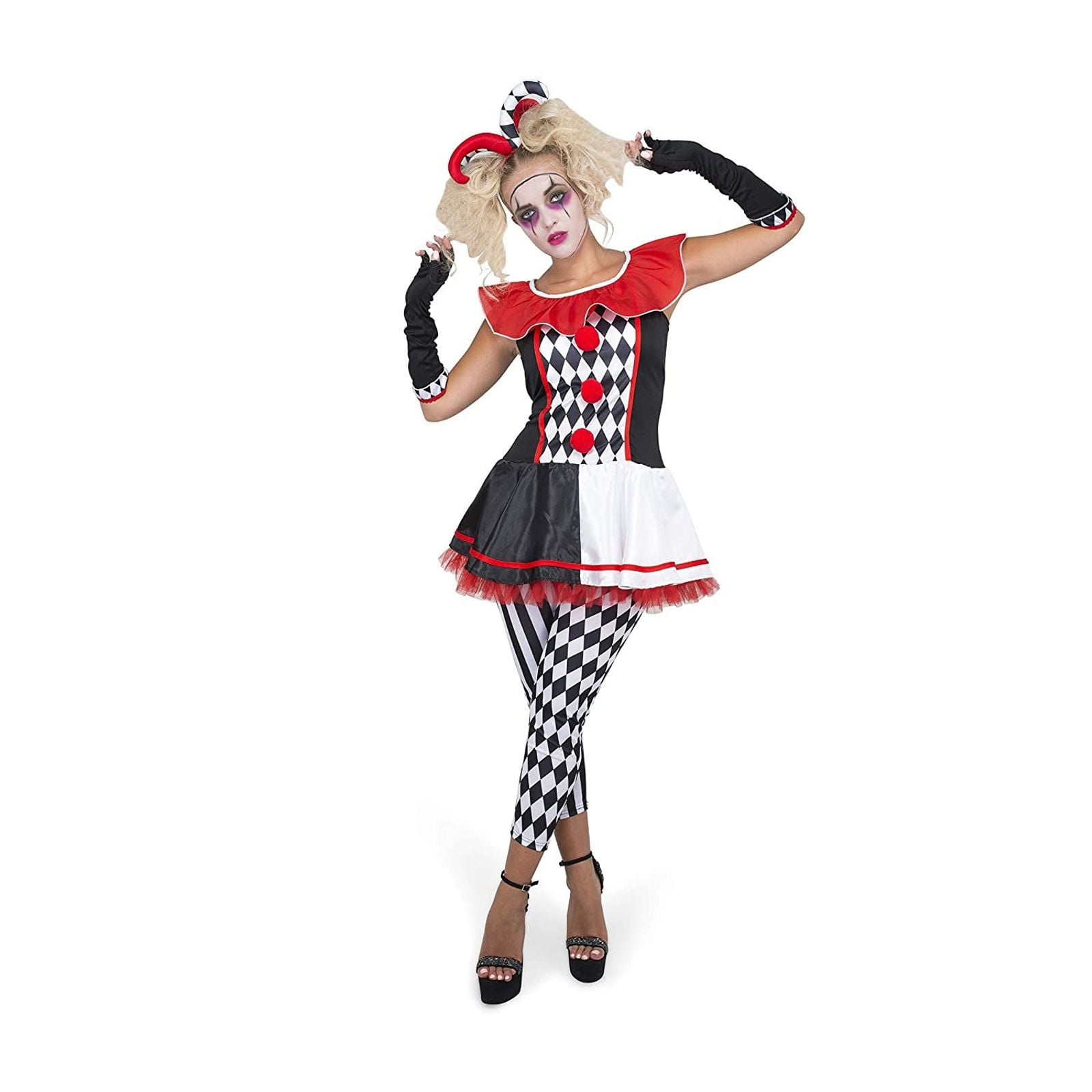 Female Jester Costume with Headpiece for Halloween, Womens Carnival ...
