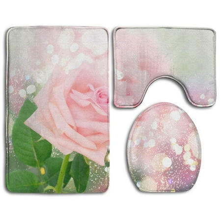 XDDJA Pink Color Roses 3 Piece Bathroom Rugs Set Bath Rug Contour Mat ...