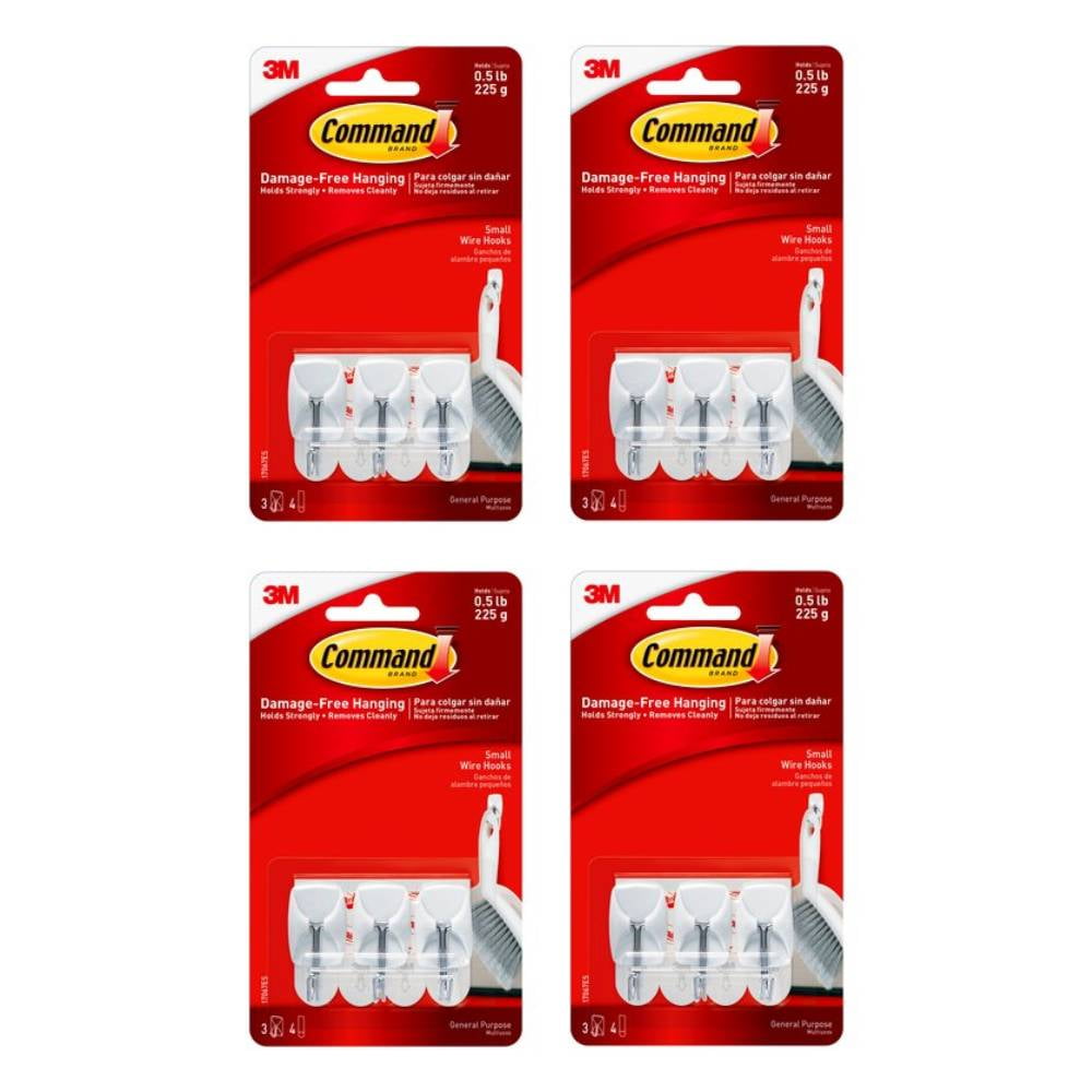 3M Command Small Wire Hooks Adhesive Damage Free 3 Hooks White, 4-Pack ...