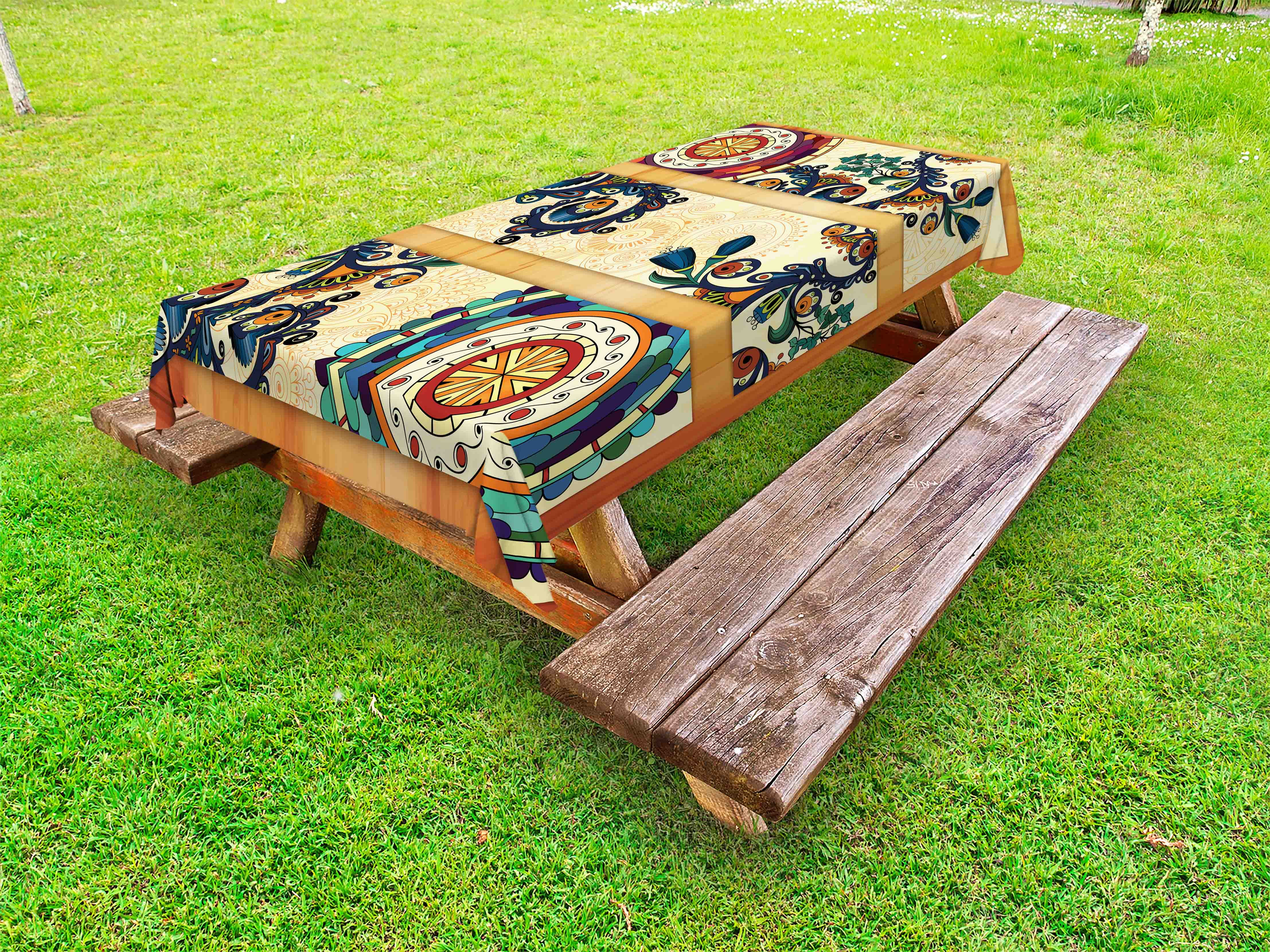 Batik Outdoor Tablecloth, Oriental Vintage Paisley Batik Pattern with ...