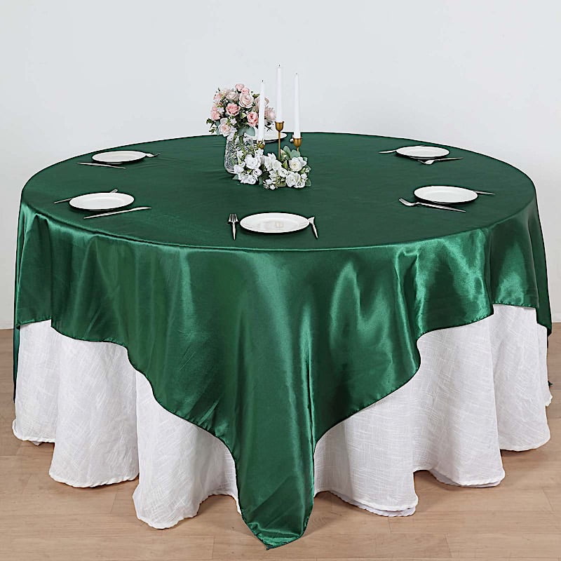 BalsaCircle 90" x 90" Hunter Green Square Satin Table Overlays Wedding ...