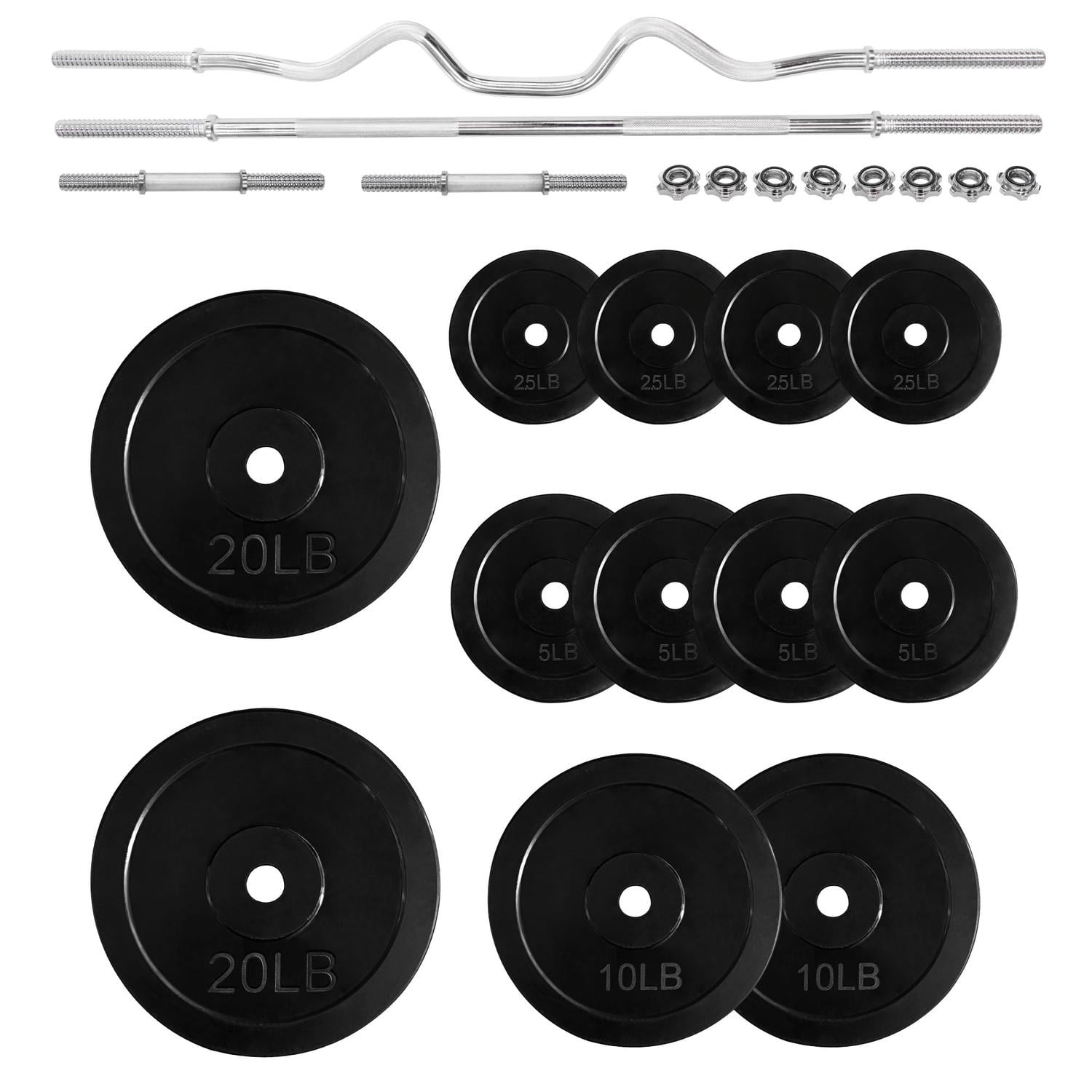 Kit Pesas 12 Discos Barra Recta Mancuernas y Discos 120 LBS negro M ...