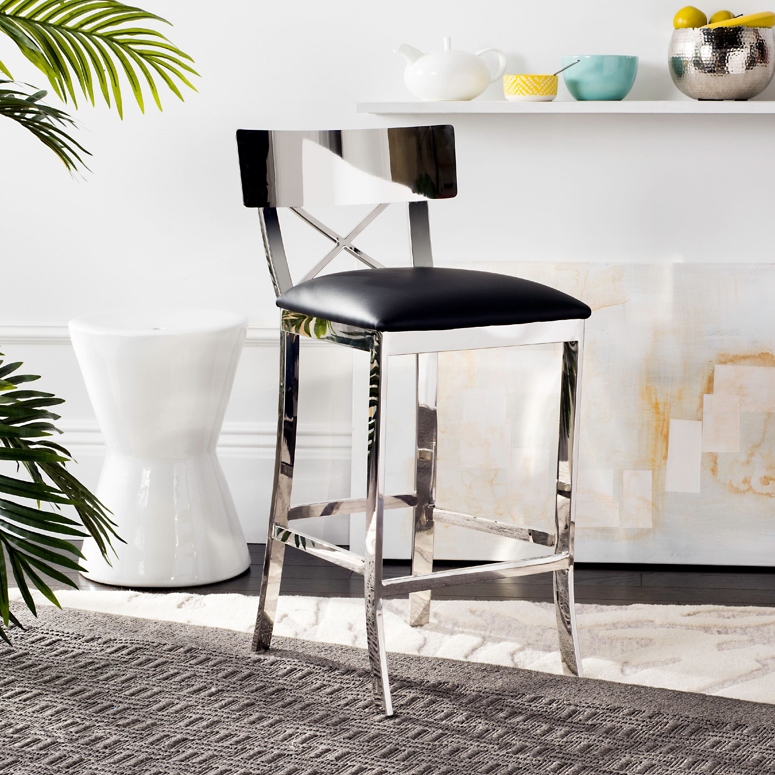 Safavieh Zoey 35''H Glam Stainless Steel Cross Back Counter Stool ...