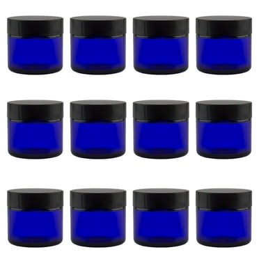 Vivaplex, 12, Amber, 4 oz Round Glass Jars, with Inner Liners and Black ...