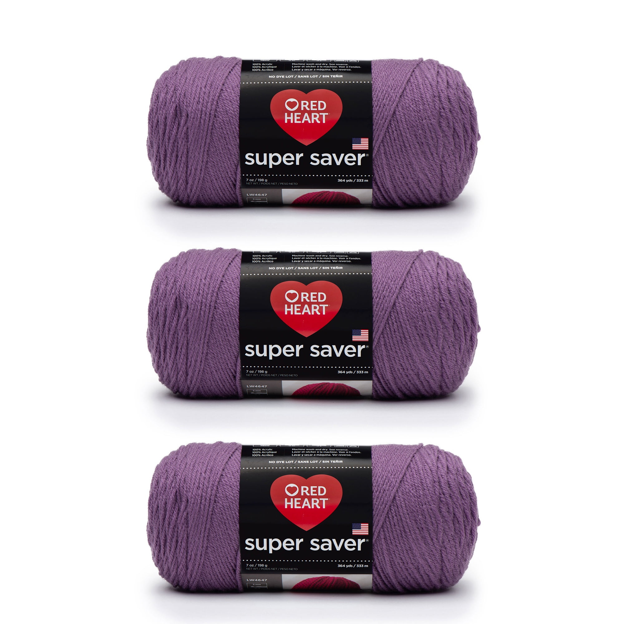 Red Heart Super Saver Medium Purple Yarn - 3 Pack of 198g/7oz - Acrylic ...