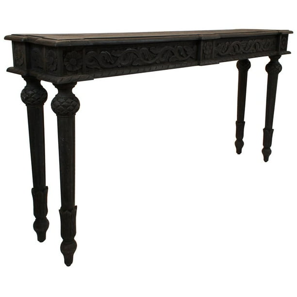 Tigard Solid Wood Hand-Carved Console Table in Gray Finish - Walmart.com