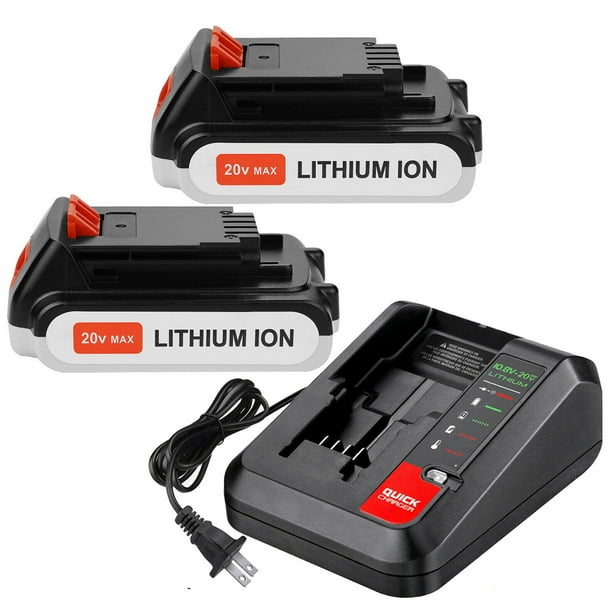 2 Pack 20V Lithium MAX Battery and Charger For Black & Decker 20Volt Li-Ion LBXR20 LBXR2020 ...