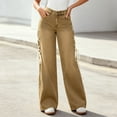 YueHuiYing Women's Solid Color High Rise Ribbon Side Detail Wide Leg ...