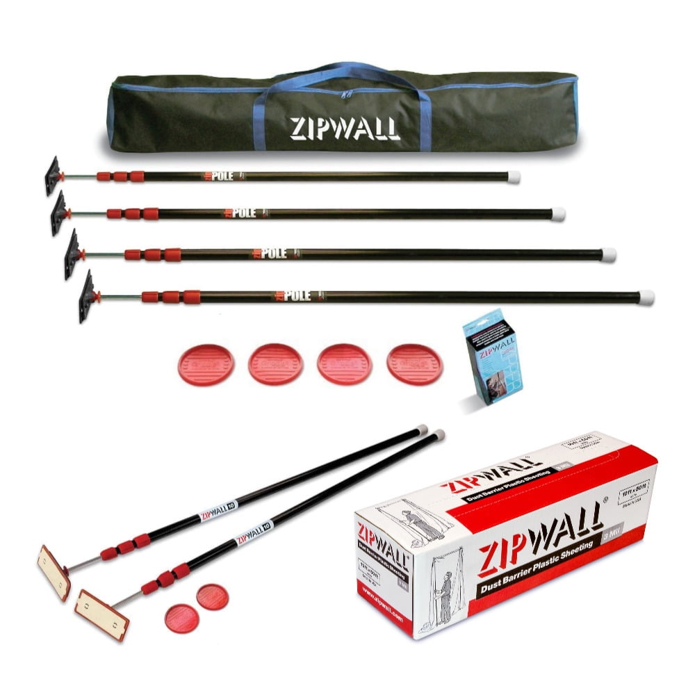 ZipWall 10-Feet Spring-Loaded Zip Poles (6-Pack) with Plastic Sheeting ...