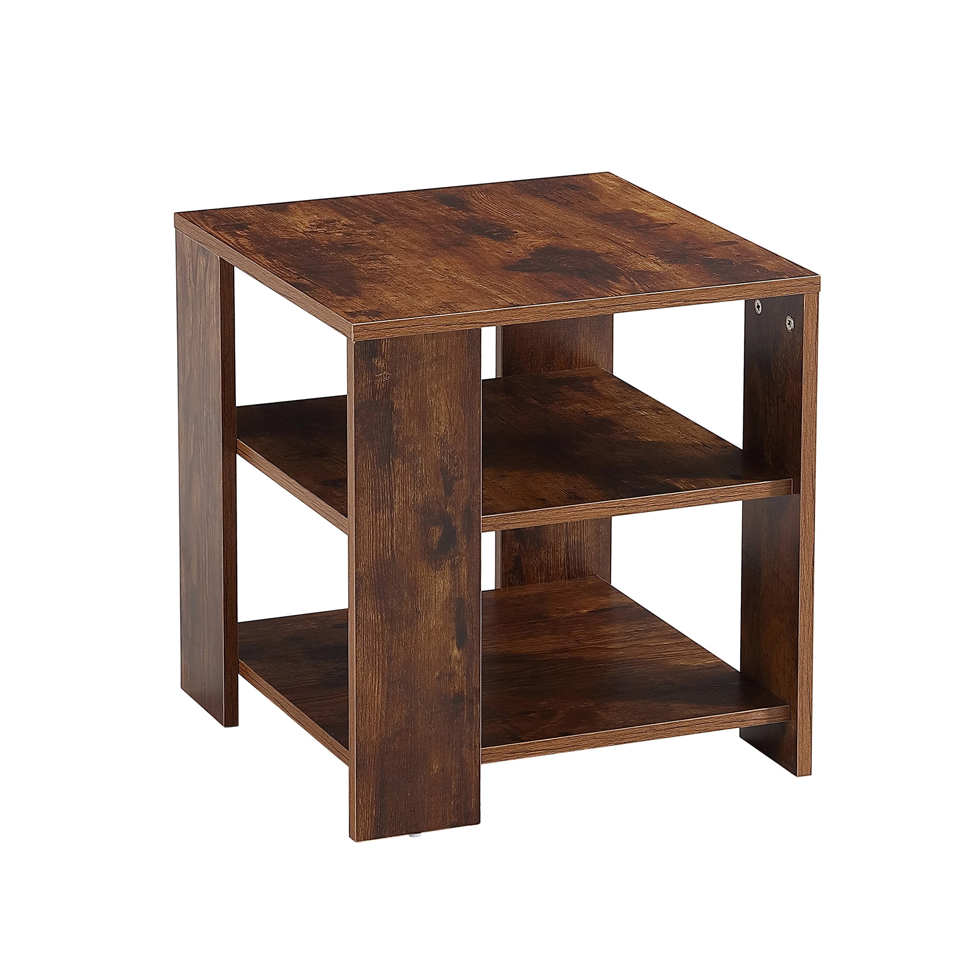 paproos 3-Tier Side Table, Rustic Brown Square End Table for Living ...