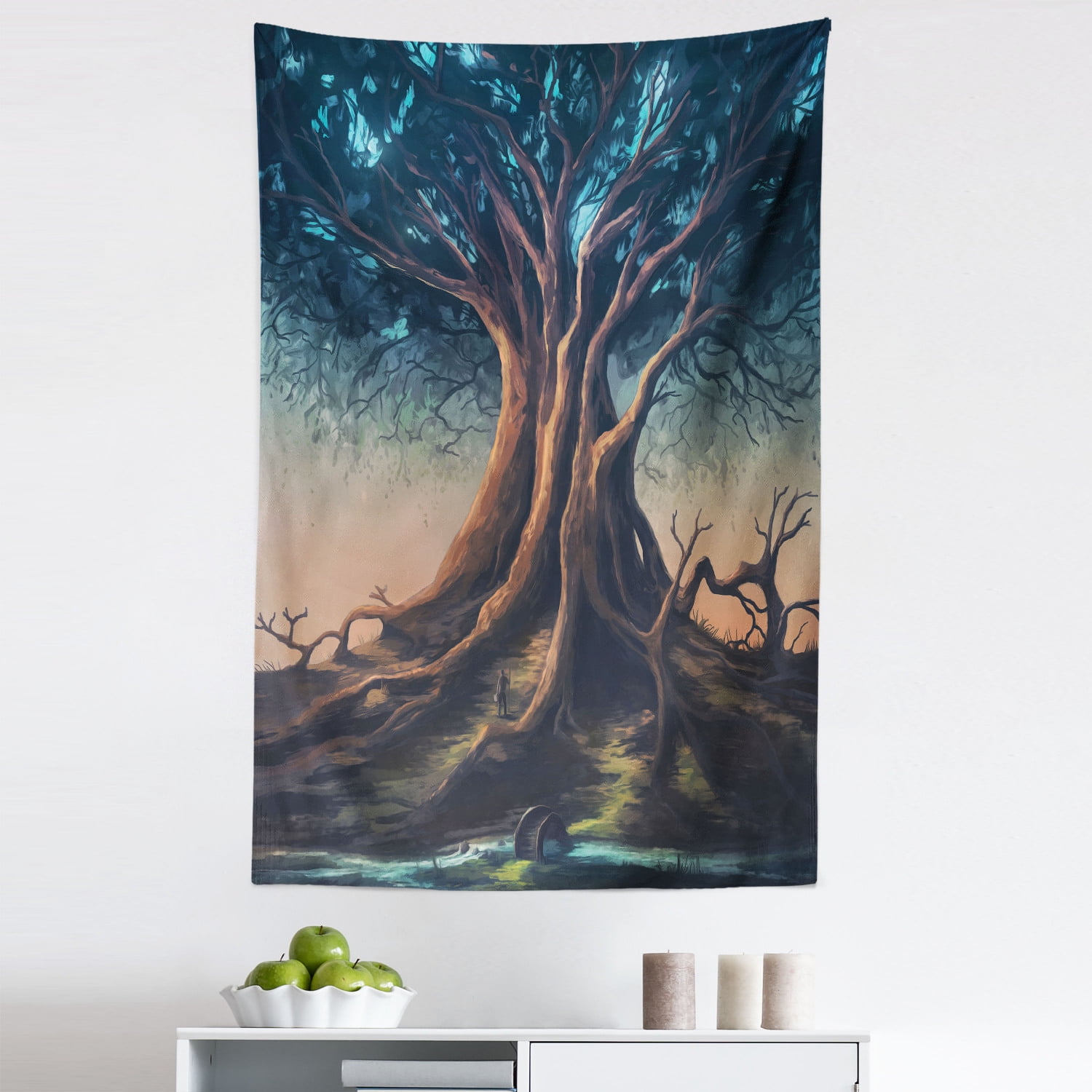 Trees Tapestry, Watercolor Style Abstract Forest Huge Branches and ...