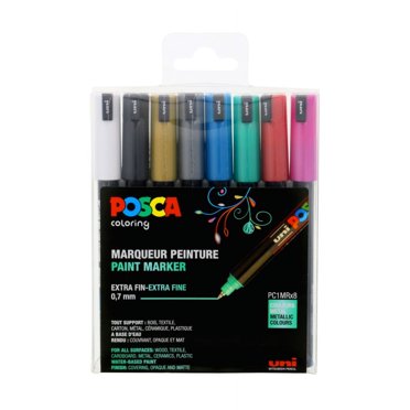 POSCA Permanent Paint Markers, 8-Color Set, PC-5M Medium Bullet Tip ...