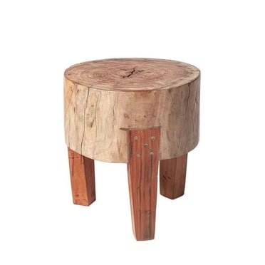 Koda Solid Wood Round Accent Stool With Circle Base in Natural Brown ...
